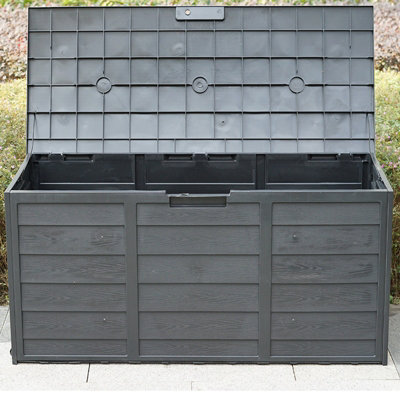 Black 300L Plastic Storage Box Garden Outdoor Shed Utility Cushion Chest Truck