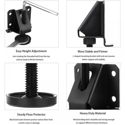 Black 4 Pack M10 Adjustable Furniture Leveling Feet for Tables Shelves ...