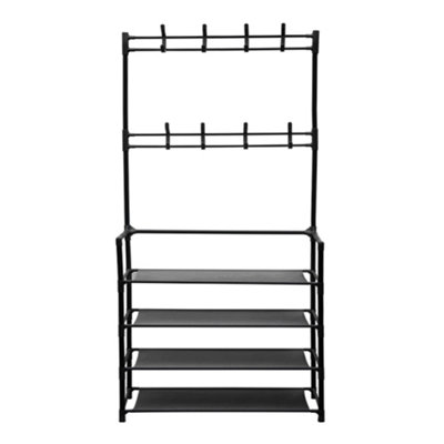 Black 4-Tier Freestanding Coat Rack with Storage Shelves 80cm (W) x ...