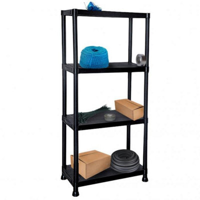 Black 4 Tier Plastic Shelving Unit Storage Racking Shelves Garage ...