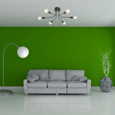 Black 6 Light Ceiling Pendant, 680mm Diameter, E27 Base