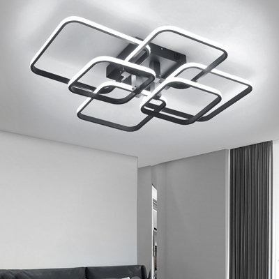 Black 6 Square Morden Acrylic LED Energy Efficient Semi Flush Ceiling ...