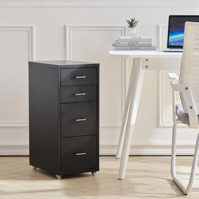 Black 68.5cmH 4 Drawers Mobile Under Desk Storage Metal File Cabinet with Wheels