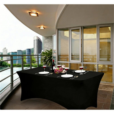 BLACK 6FT Elastic Spandex Table Cover for Standard Folding Tables Party ...