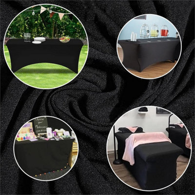 BLACK 6FT Elastic Spandex Table Cover for Standard Folding Tables Party ...