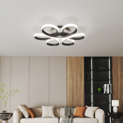 Black 74cm 1 Light Curved Linear Acrylic Flush Mount LED Cool White ...