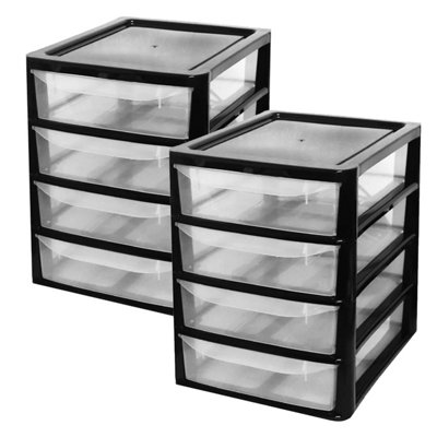Black A4 Desktop Bedside 4 Pull Out Storage Tower Units With Clear ...