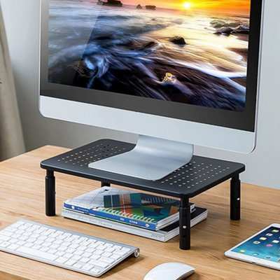 Black Adjustable Metal Monitor Stand Riser 37cm W x 23.5cm D x 10/12 ...