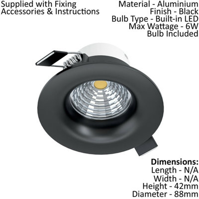Black Aluminium 6W Built-in LED Flush Downlight for Walls and Ceilings