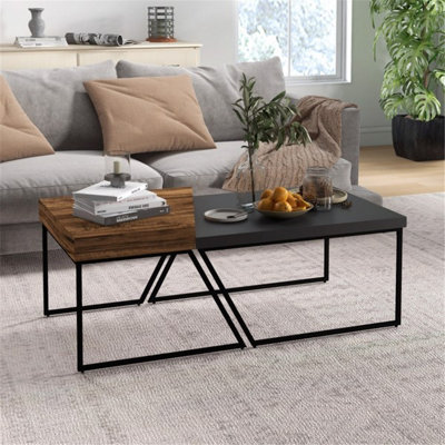 Black and brown double coffee table set, can be used alone or in ...