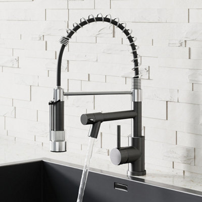 Black and Chrome Effect Stainless Steel Side Lever Kitchen Spring Neck ...
