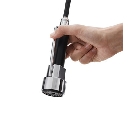 Black and Chrome Effect Stainless Steel Side Lever Kitchen Spring Neck ...