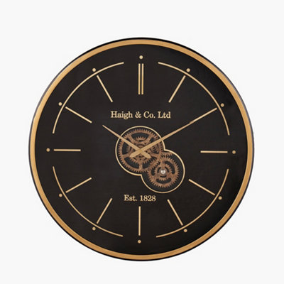 Black and Gold Wood Working Cog Wall Clock
