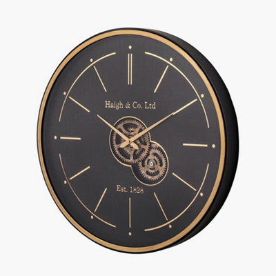 Black and Gold Wood Working Cog Wall Clock
