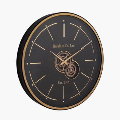 Black and Gold Wood Working Cog Wall Clock