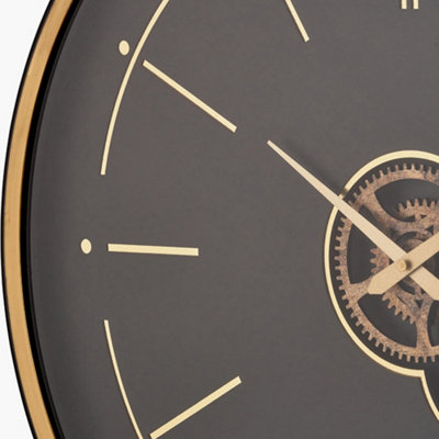 Black and Gold Wood Working Cog Wall Clock