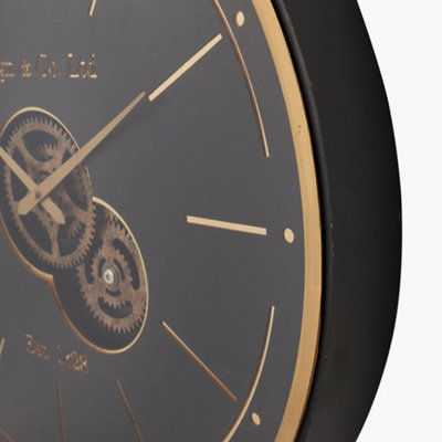 Black and Gold Wood Working Cog Wall Clock
