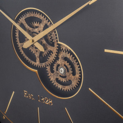 Black and Gold Wood Working Cog Wall Clock