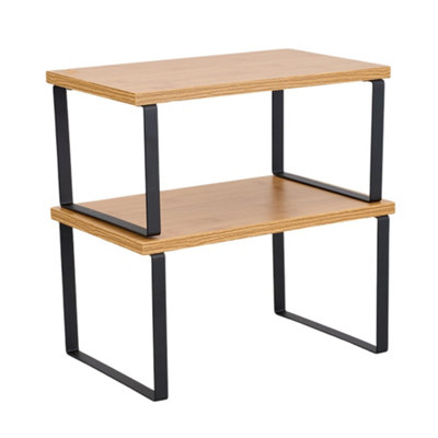 Black and Natural Wood Set of 2 Stackable Kitchen Spice Storage Racks ...