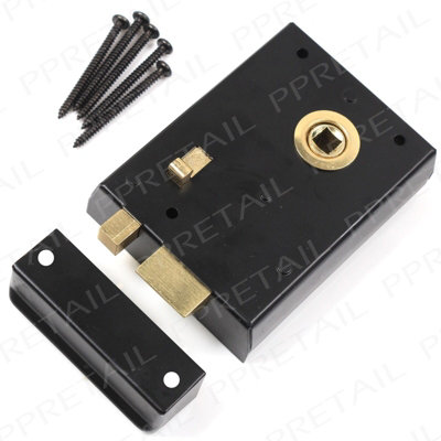 BLACK AND POLISHED BRASS RIM LATCH WITH SNIB DEAD LOCK 100MM