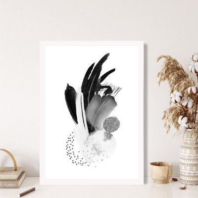 Black and White Abstract Watercolour Shapes Poster with Hanger / 33cm ...