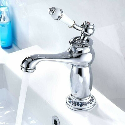 Black and white porcelain ceramic basin faucet with long neck, retro ...