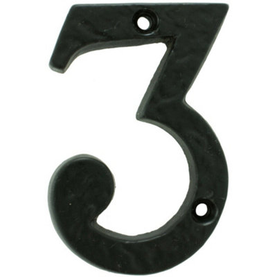 Black Antique Door Number 3 78mm Height 8mm Depth Iron Face Numeral ...