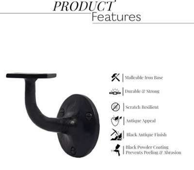 Black Antique Handrail Brackets Heavy Duty Cast Iron Wall Stair Rail ...