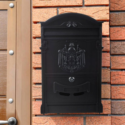 Black Antique Style Lockable Aluminum Letter Box 42cm H