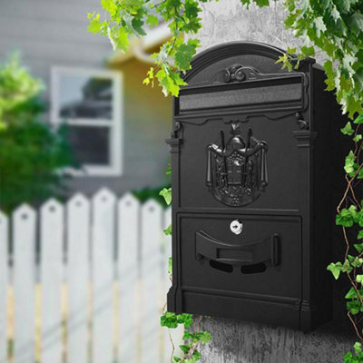 Black Antique Style Lockable Aluminum Letter Box 42cm H
