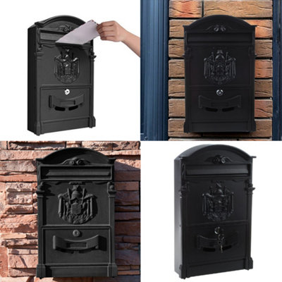 Black Antique Style Lockable Aluminum Letter Box 42cm H