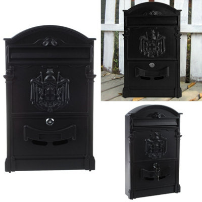 Black Antique Style Lockable Aluminum Letter Box 42cm H