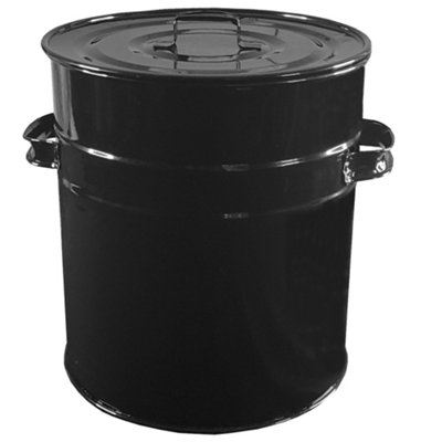 Black Ash Bin Bucket with Flat Lid & Handles for Fireplaces Fire Pits ...