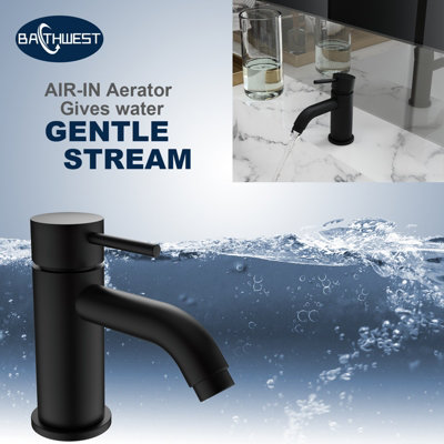 Black Basin Mixer Tap with Drain Modern Chrome Brass Bathroom Sink Taps ...