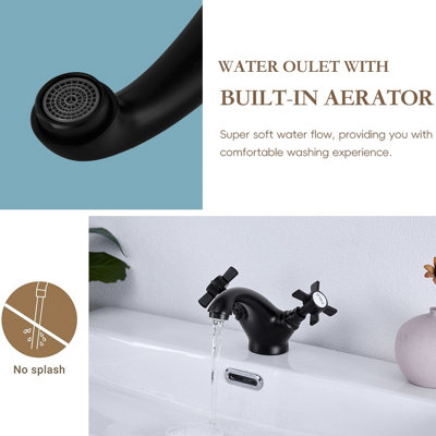 Black Bathroom Basin Mixer Tap with Traditional Victorian Cross Handle ...