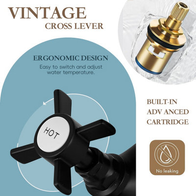 Black Bathroom Basin Mixer Tap with Traditional Victorian Cross Handle ...