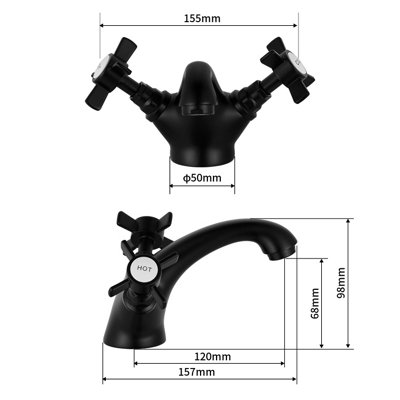 Black Bathroom Basin Mixer Tap with Traditional Victorian Cross Handle ...