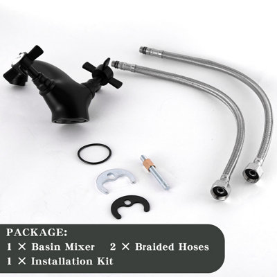 Black Bathroom Basin Mixer Tap with Traditional Victorian Cross Handle ...