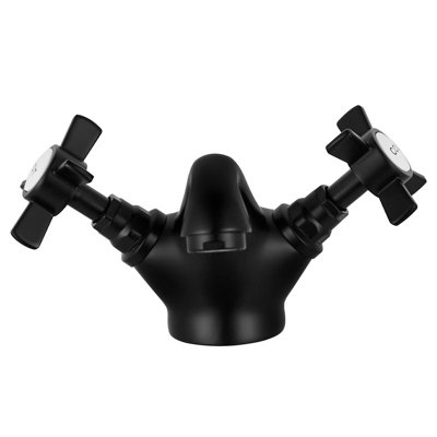 Black Bathroom Basin Mixer Tap with Traditional Victorian Cross Handle ...