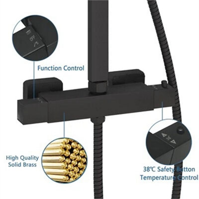Black Bathroom Thermostatic Exposed Shower Mixer Twin head Square Bar Set