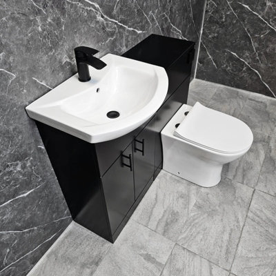 Black Bathroom Vanity Suite 1050mm with Matt Black Handles & Flush Button