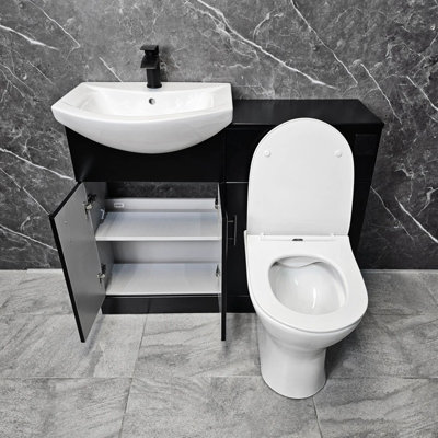 Black Bathroom Vanity Suite 1050mm with Matt Black Handles & Flush Button