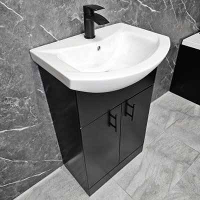 Black Bathroom Vanity Suite 1050mm with Matt Black Handles & Flush Button