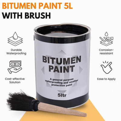 Black Bitumen Paint 5L with Brush Included - Universal Outdoor Coating ...