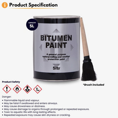 Black Bitumen Paint 5L with Brush Included - Universal Outdoor Coating ...
