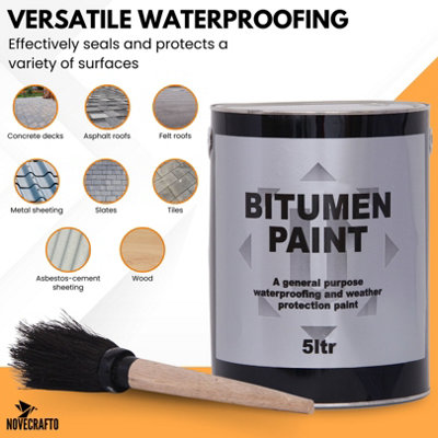 Black Bitumen Paint 5L with Brush Included - Universal Outdoor Coating ...