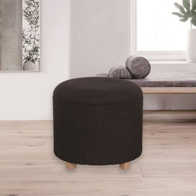 Black Boucle Teddy Storage Box Upholstered Pouffe Storage Bench Stool