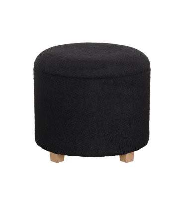 Black Boucle Teddy Storage Box Upholstered Pouffe Storage Bench Stool