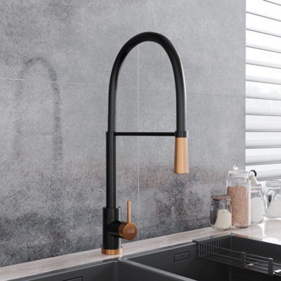 Black Brass Side Lever Goose Neck Kitchen Pull Out Mono Kitchen Tap ...