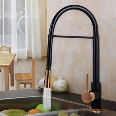 Black Brass Side Lever Goose Neck Kitchen Pull Out Mono Kitchen Tap ...